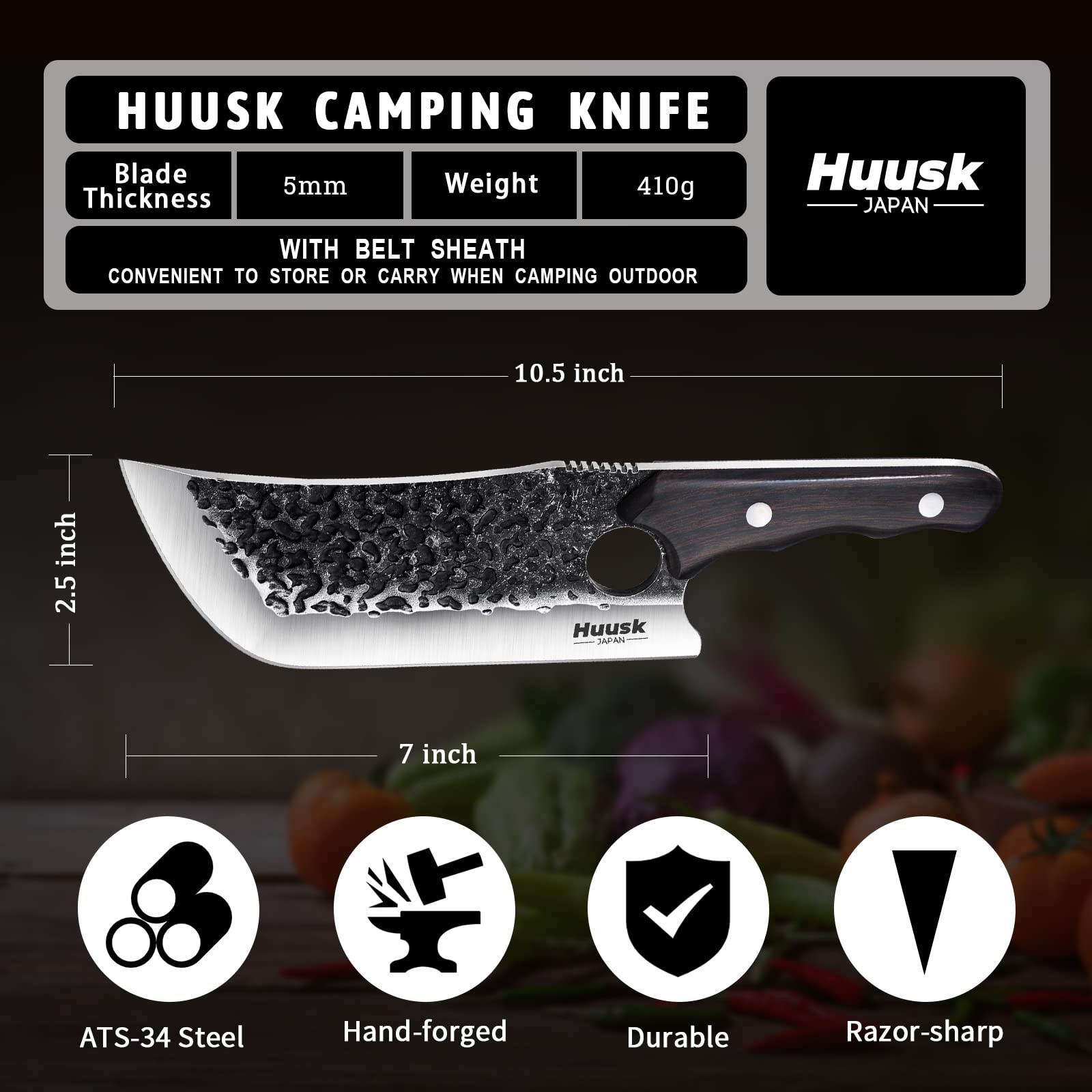 Huusk Forged Meat Cleaver Knife with Sheath Bundle with AUS 8 Stainless Steel Japanese Chef Knife