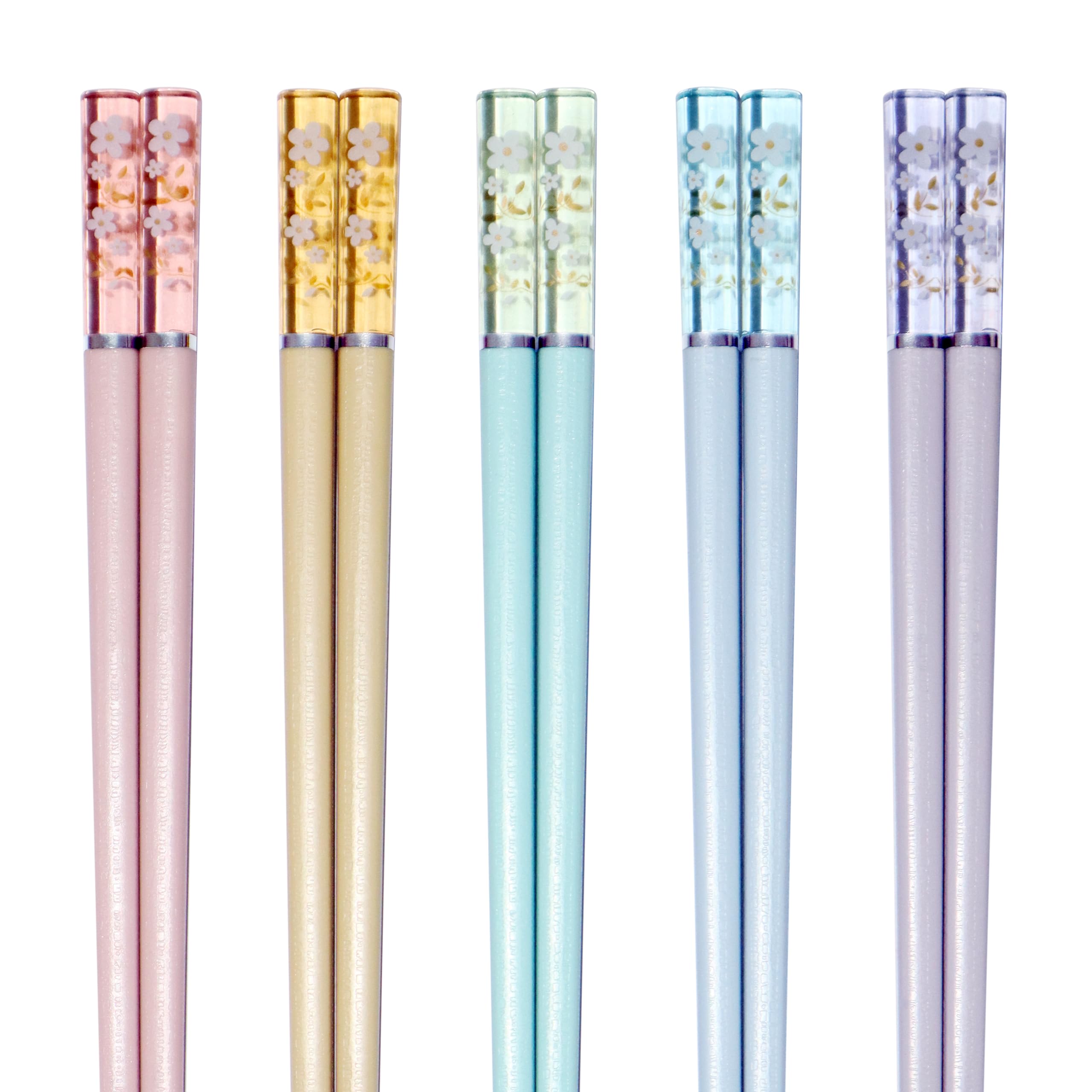 HELERKOL 5 Pairs Fiberglass Chopsticks Amber Cherry Blossom Pattern Decoration Multicolor Chopsticks Japanese Korean Chopsticks Reusable Dishwasher Safe Yellow Pink Blue Green Purple Chopsticks