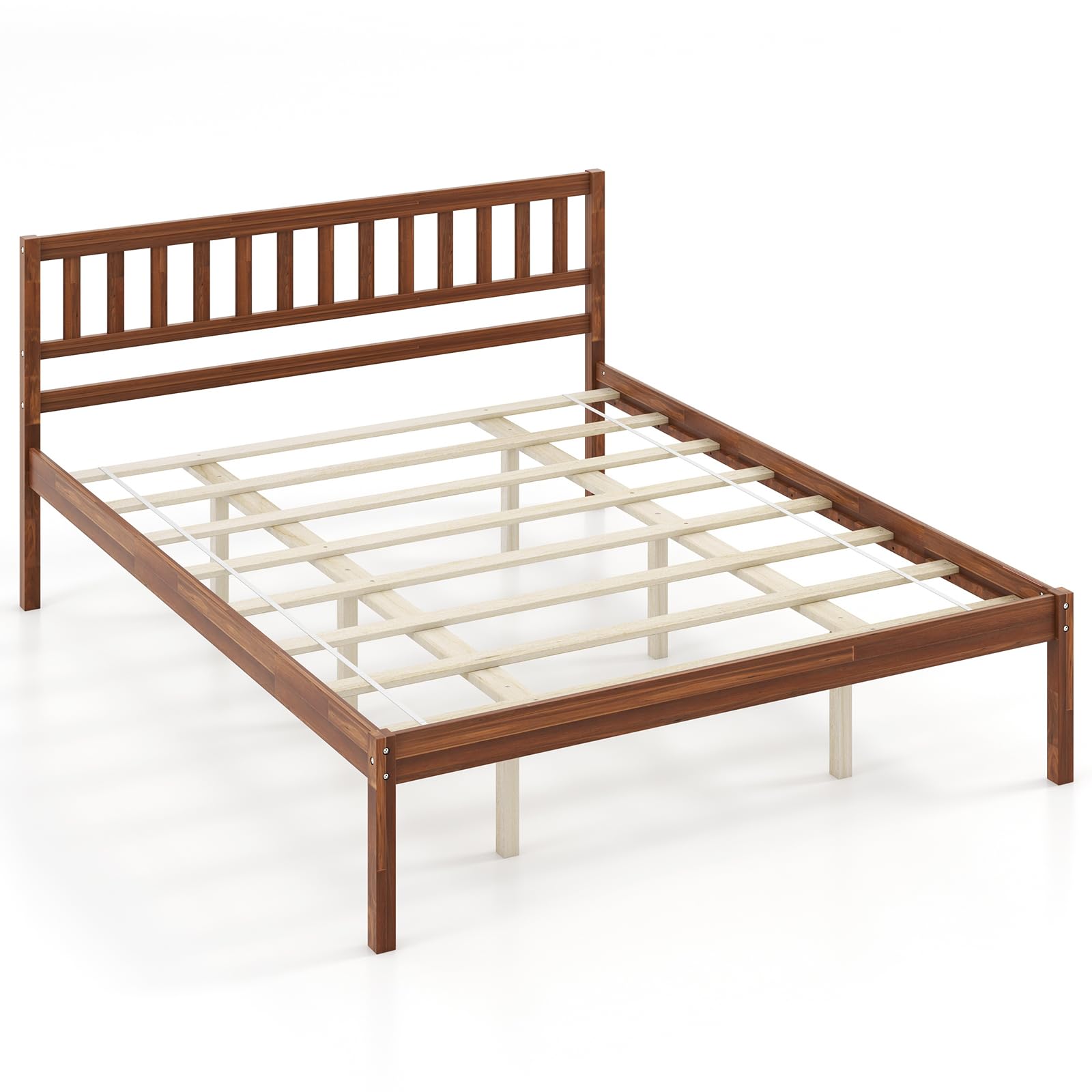 KOMFOTT Queen Size Wood Platform Bed Frame with Headboard, 16-Inch Mid-Century Wooden Bed Frame with Slats Support & 12β Under Bed Storage Space, Retro Mattress Foundation, No Box Spring Needed