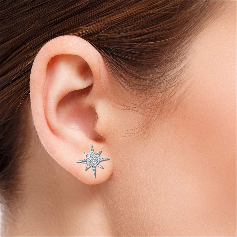 Elmas Round White Diamond Accent 925 Sterling Silver Celestial North Star Stud Earrings for Women