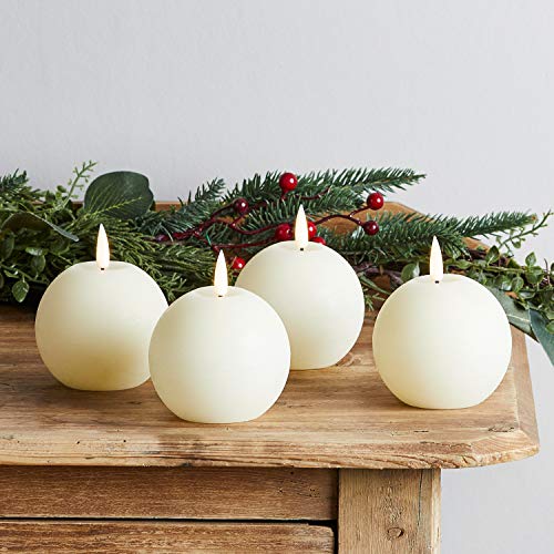 Lights4fun, Inc. Set of 4 TruGlow Ivory Distressed Wax Flameless LED Battery Operated Sphere Candles with Remote Control