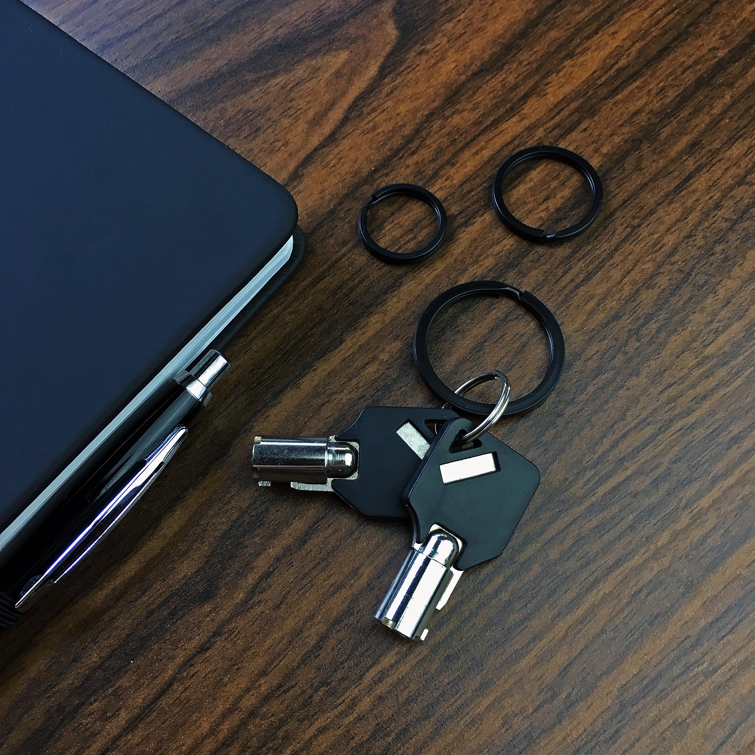 Flat Key Rings Key Chain Metal Split Ring 36pcs (Round 3/4 Inch, 1 Inch and 1.25 Inch Diameter), for Home Car Keys Organization, Electroplated Black