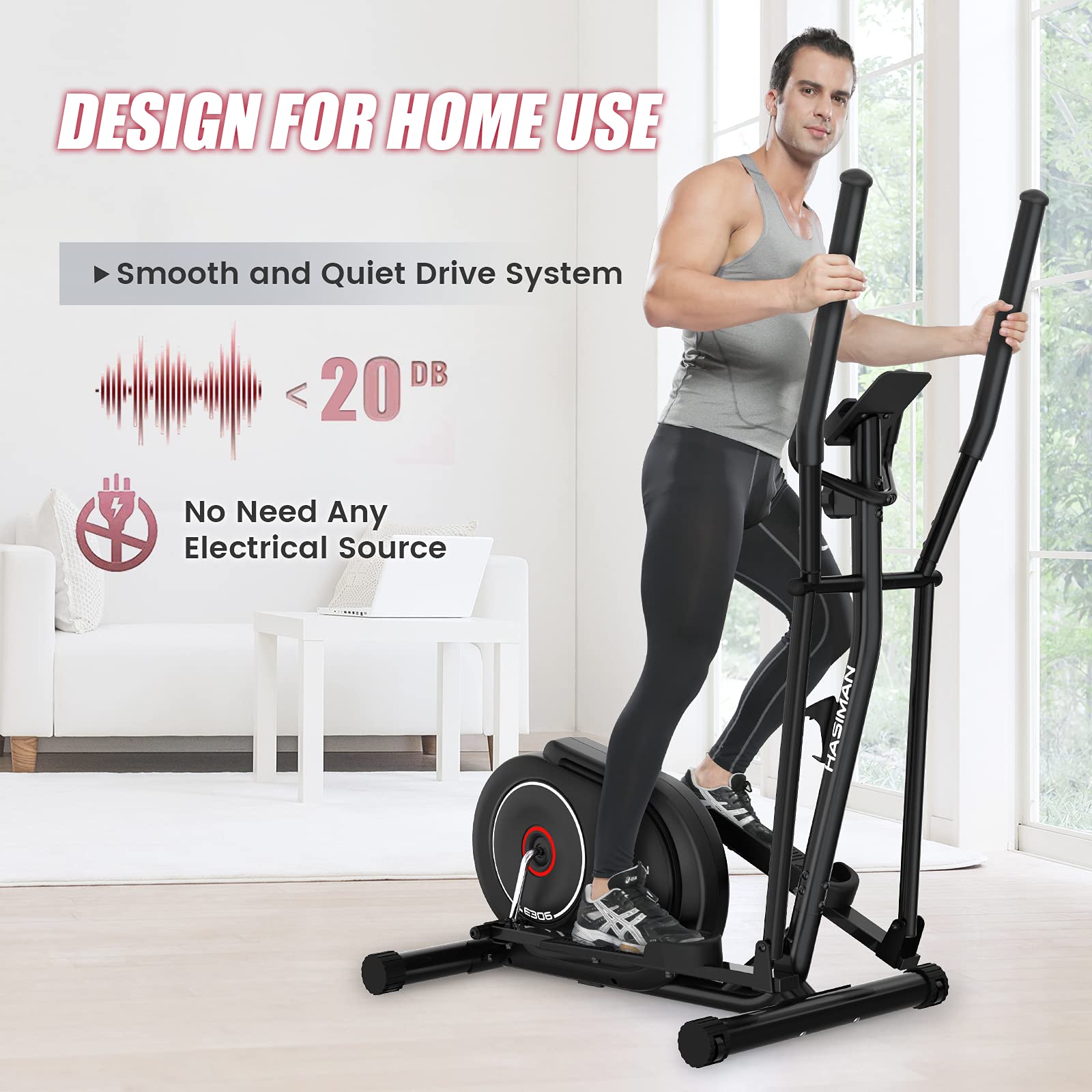 HASIMAN Elliptical Machine for Home Use Elliptical Exercise Machine with Silent Magnetic Elliptical Training Machines with 8 Levels Adjustable Resistance LCD Monitor and Pulse Sensor