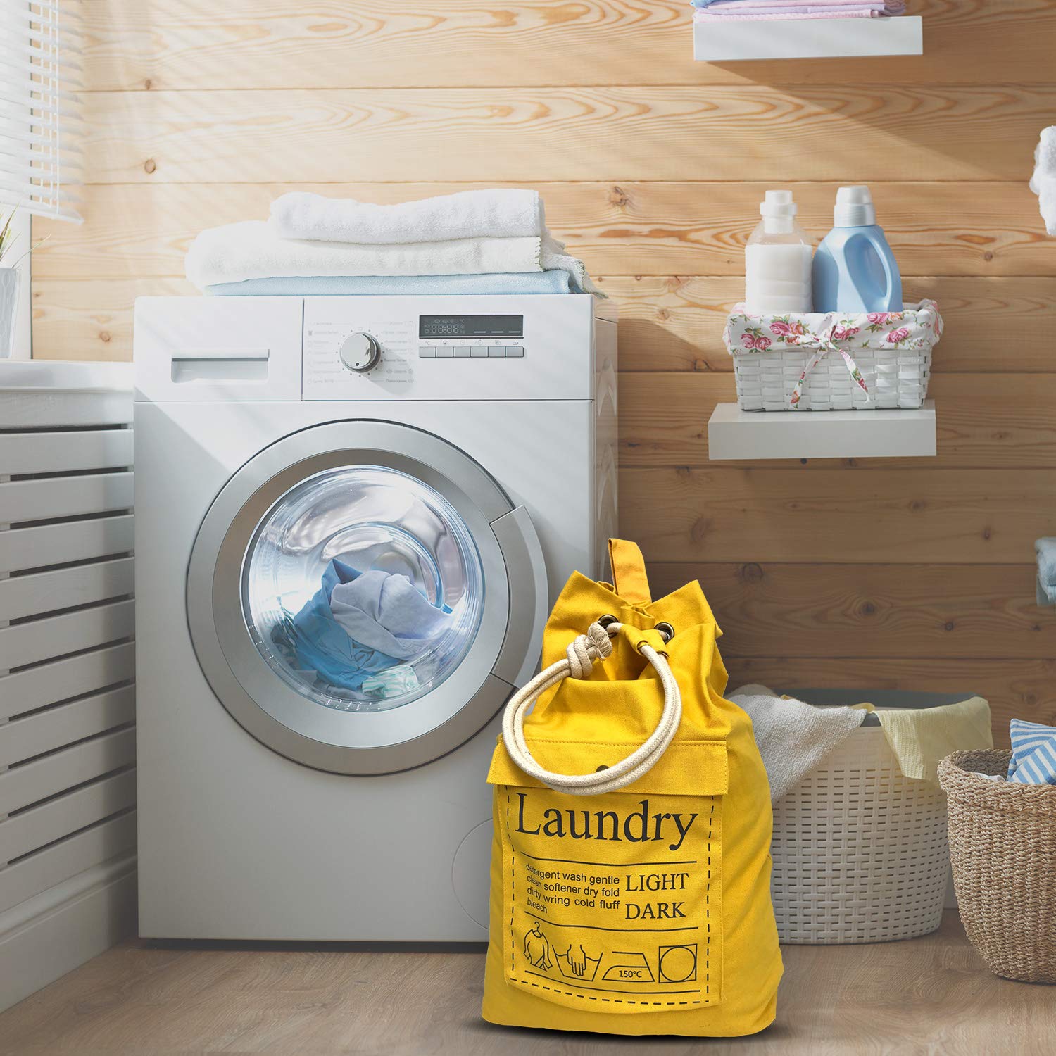 Teeo - Laundry Bag - Dorm Room Essentials - Travel Laundry Bags - College Essentials - Backpack Large Spacious 25”X20” Drawstring 100% Sturdy Cotton Canvas, Hamper Storage Organizer (Yellow)