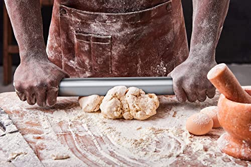 HelferX 15 inch Long Stainless Steel Rolling Pin for Baking - Perfect for Fondant, Dumpling, Ravioli, and Pizza Dough