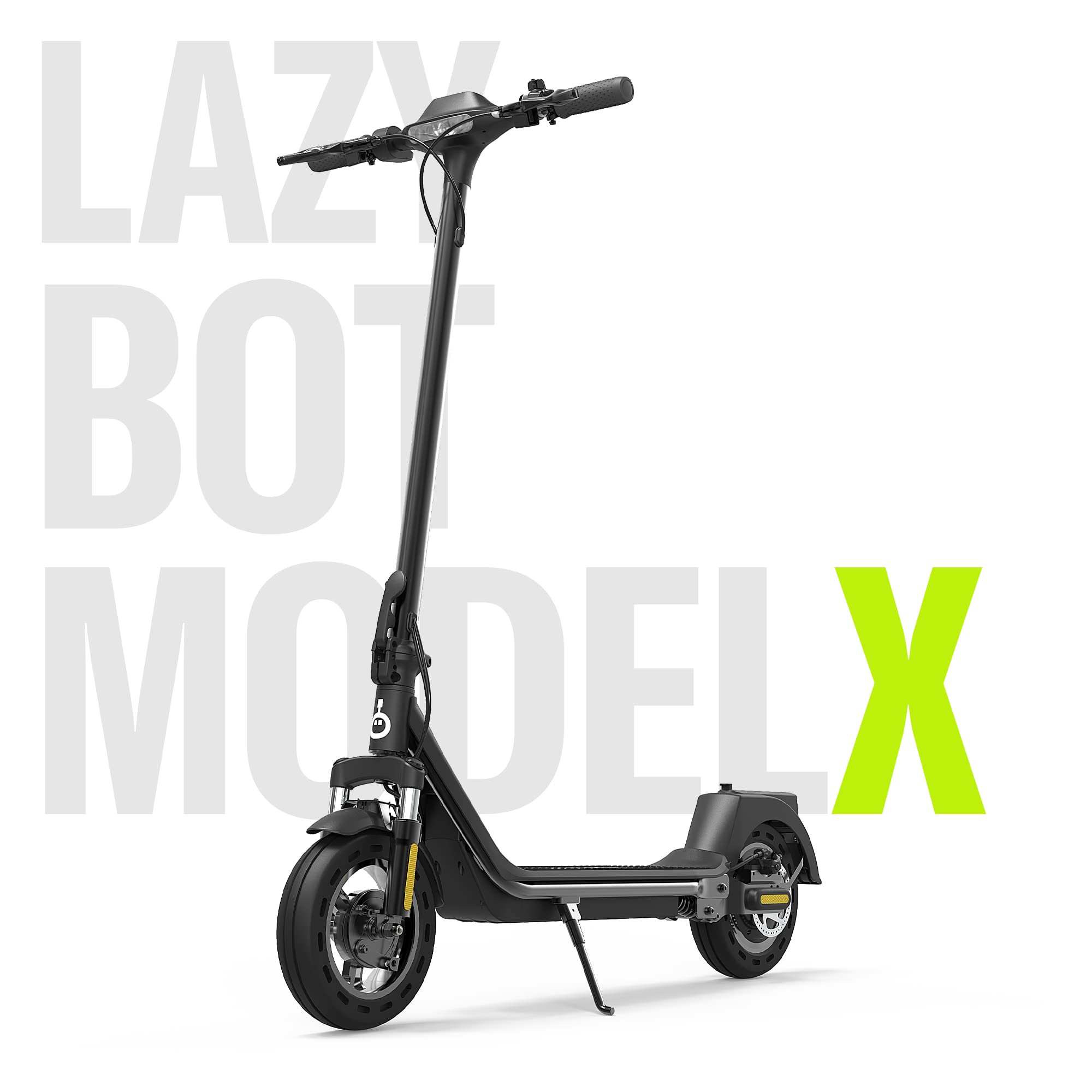 Lazy BOT X Electric Scooter 500W (850W Max) Motor, Best Battery up to 32 Mile Range, 25 MPH, Triple Pro-Disc Brakes, 10" Tires, Headlight, Front + Rear Suspension