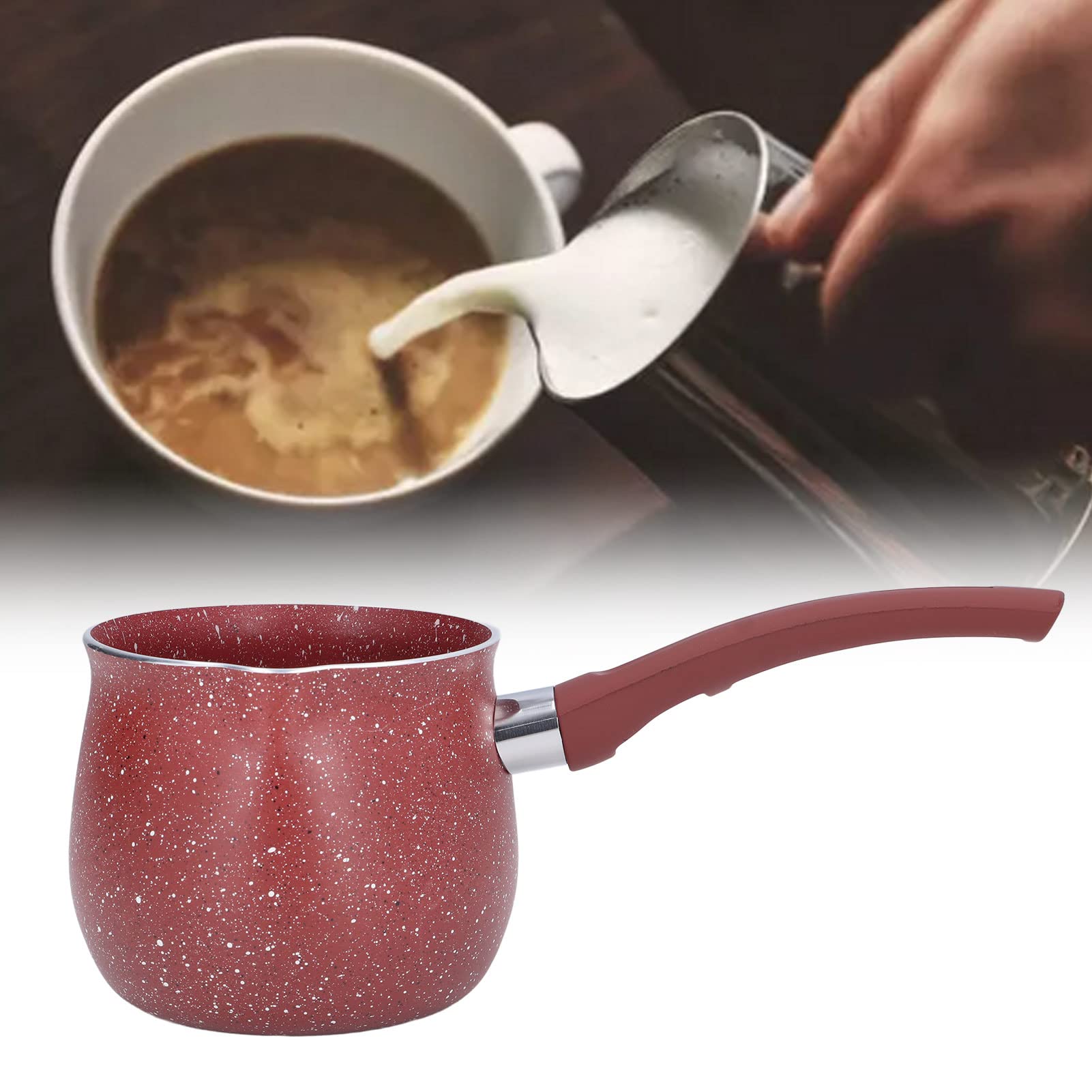 Lightweight Nonstick Milk Pan, Mini Milk Coffee Pot Nonstick Sauce Pan for Coffee Butter Chocolate 10cm Tea SetsTeapots and Coffee Servers(Red)