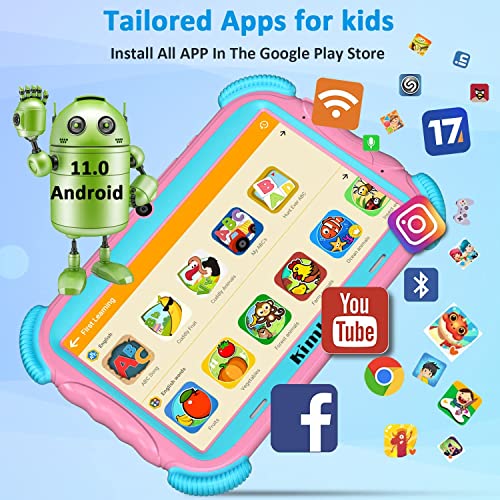 kimlok Kids Tablet 7 inch Toddler HD Touchscreen,2GB+32GB, WiFi, Parental Control APP,Dual Camera, Bluetooth, Friendly Learning Tablets for Kids with Case Included for Boy and Girl