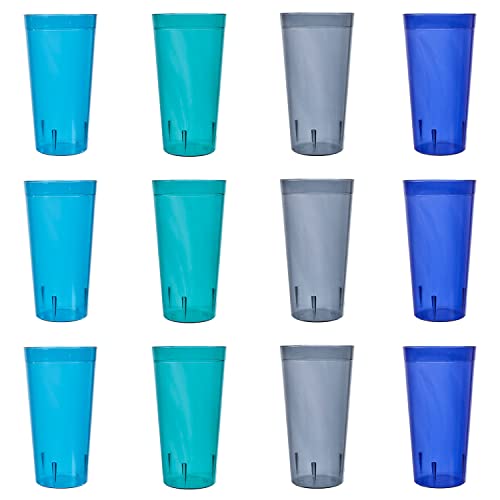 US Acrylic Café Plastic Reusable Tumblers (Set of 12) 32-ounce Iced-Tea Cups, Coastal | Value Set of Restaurant Style Drinking Glasses, Stackable, BPA-free, Made in the USA | Top-rack Dishwasher Safe