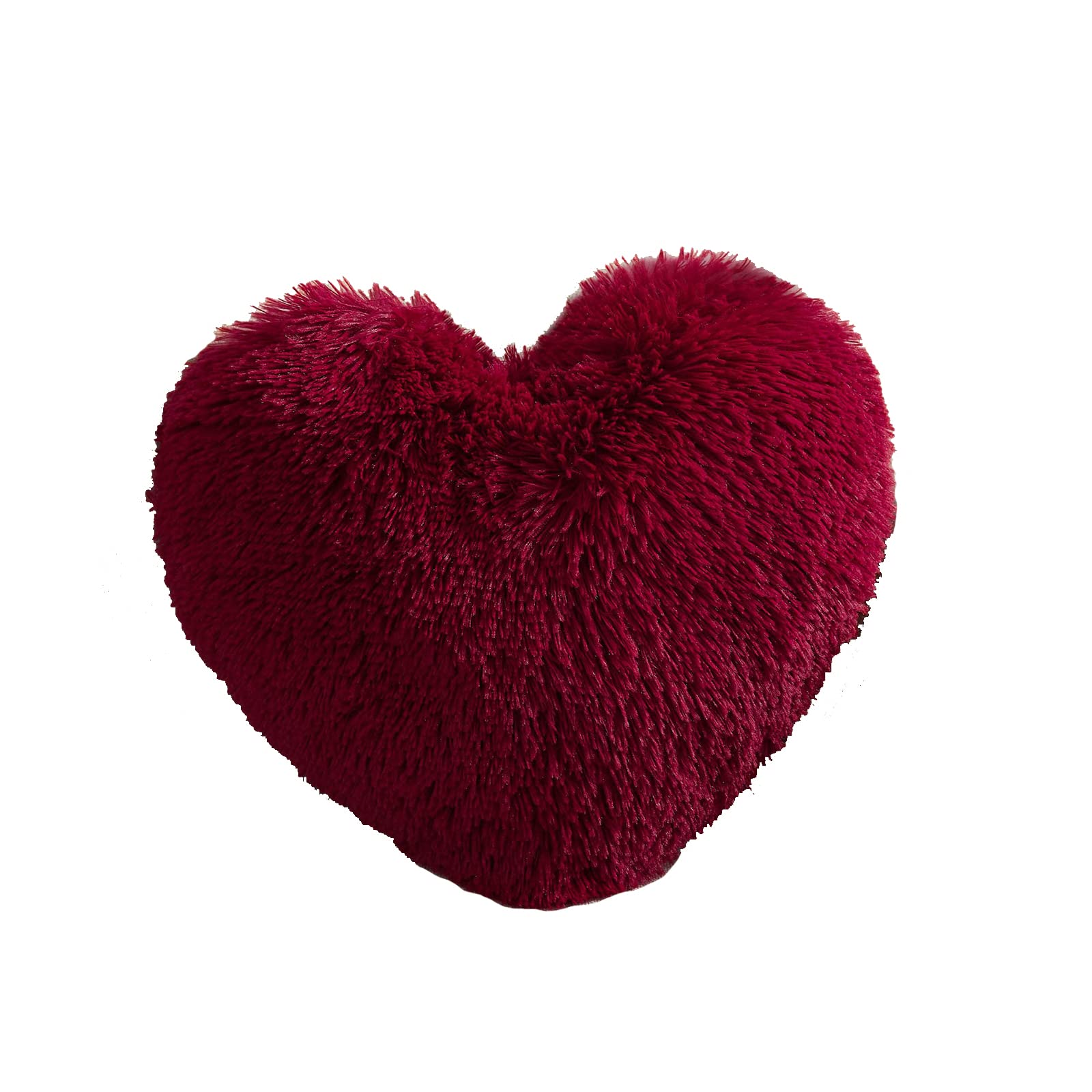 MorroMorn Fluffy Heart Throw Pillows, Shaggy Decorative Pillow for Sofa Couch Bed, Cute Room Decor Gifts for Women Girls Kids - Decorations for Valentines Day Mothers Day Christmas (Dark Red)