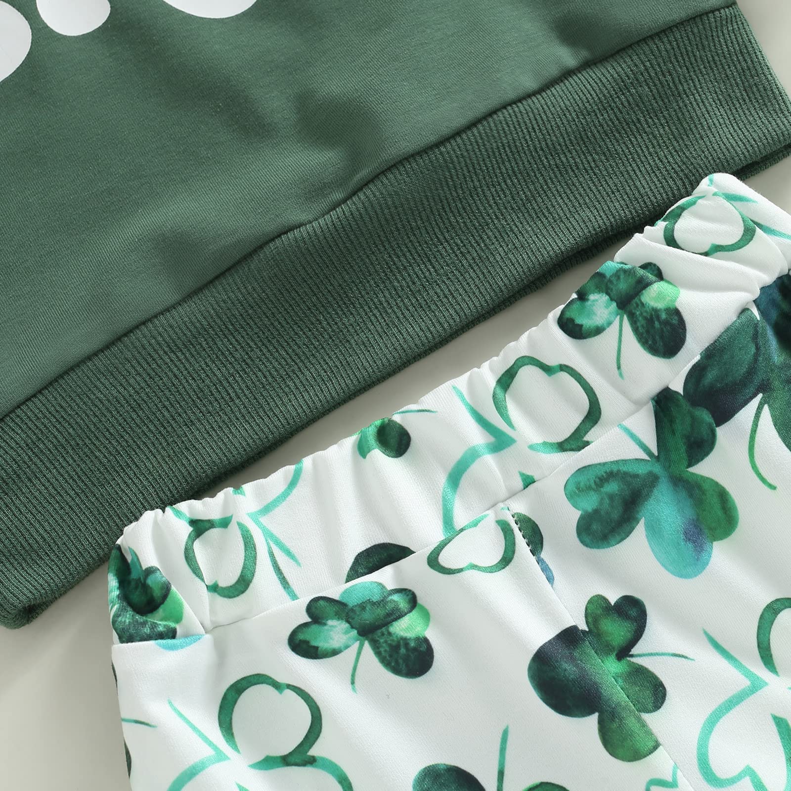 Infant Baby Girl St Patrick's Day Outfit Long Sleeve Pullover Lucky Babe Sweatshirt+ Green Clover Flare Pants Set (Green, 2-3 Years)