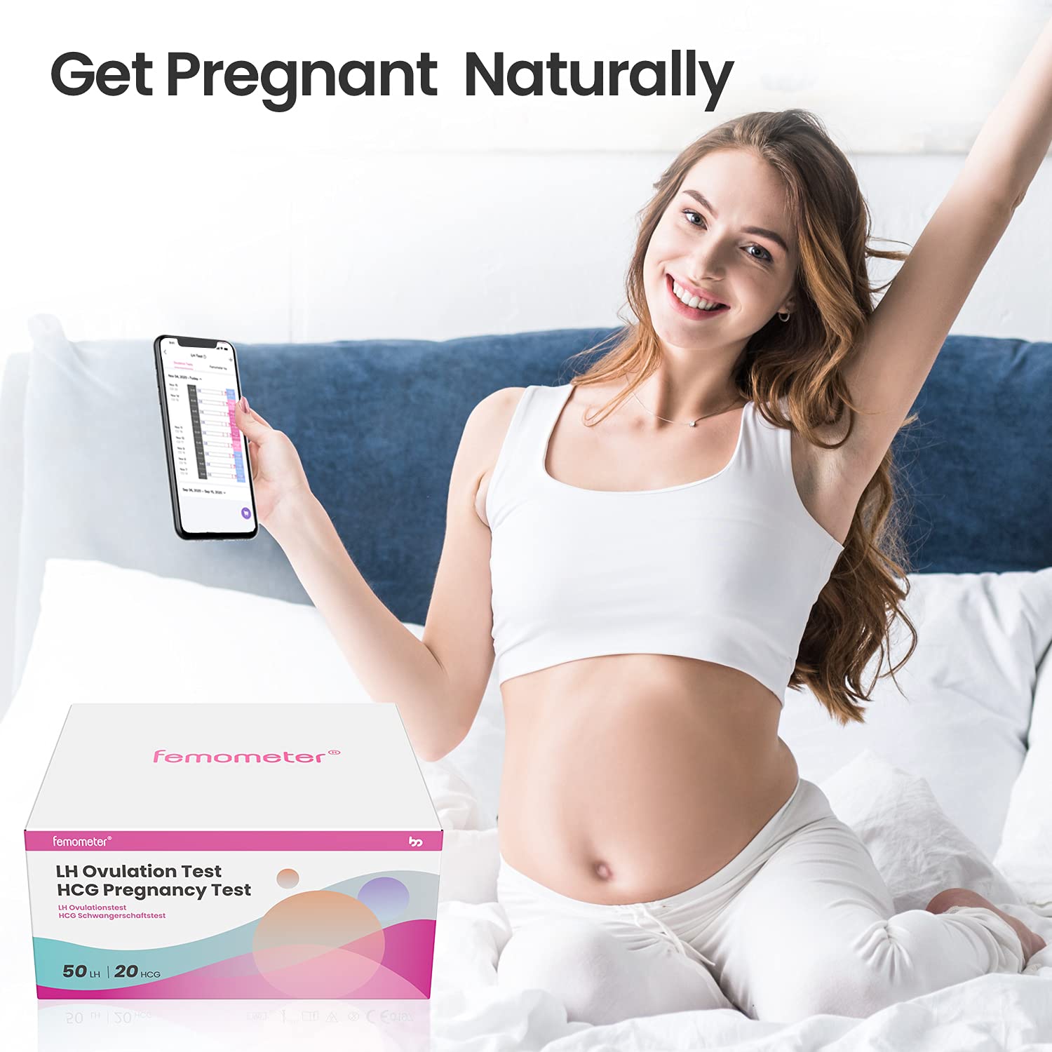 femometer 50 Ovulation Test Strips and 20 Pregnancy Test Strips Combo kit, Sensitive Fertility Predictor Testing Kits with Accurate Results, 70 PCS