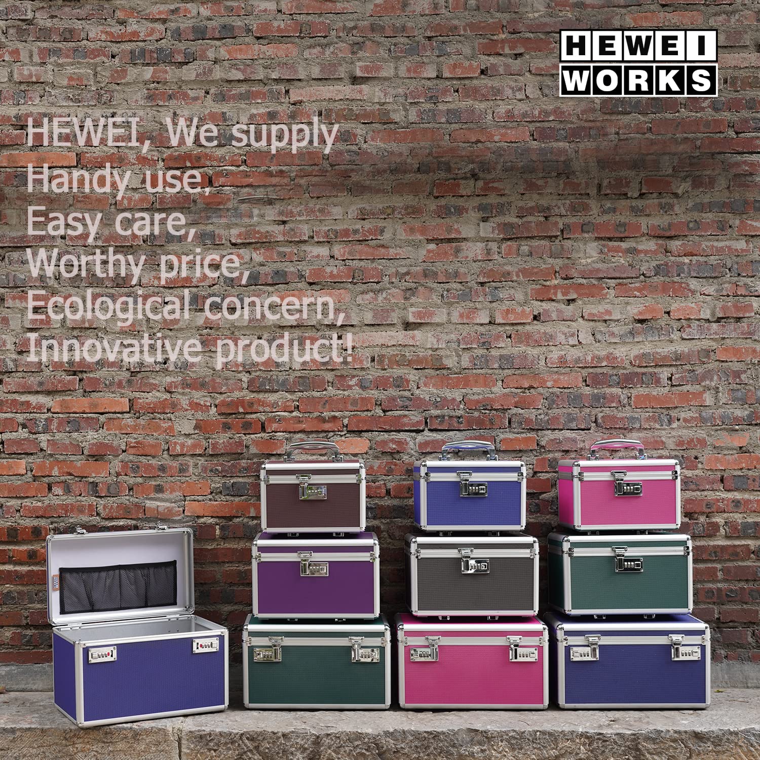 HEWEI WORKS Locking Box with Portable Storage Case, 14.2''x 7.2''x 8.2'',Childproof Medication Lock Organizer, Lockbox for Documents,Medicine & Valuables (Purple/Large)