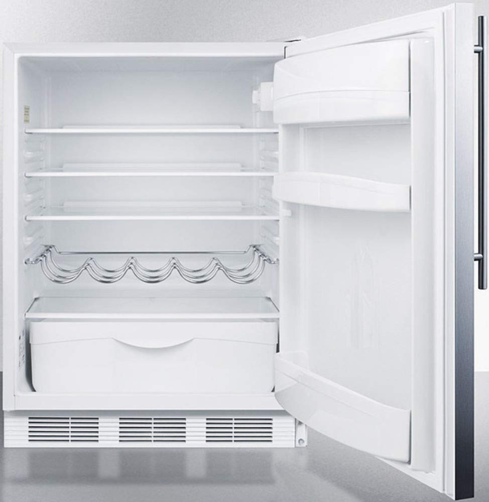 Summit Appliance FF61WBISSHV 24" Wide Built-In All-Refrigerator; 5.5 cu.ft.; Automatic Defrost; Stainless Steel Wrapped Door; Professional Thin Handle and White Cabinet