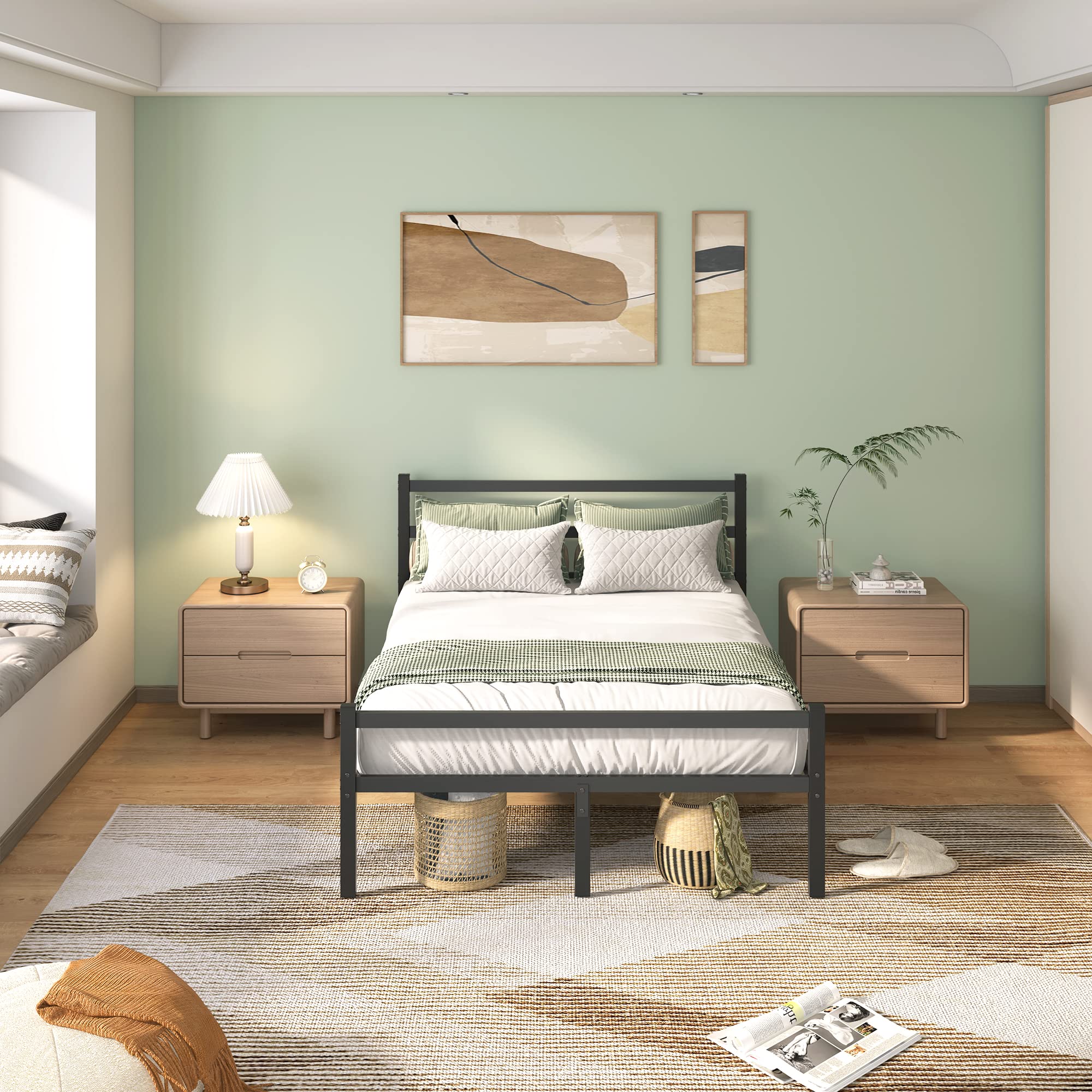 FEMOND Twin & Queen Bed Frame with Headboard