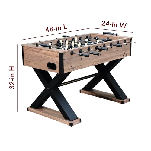 Hathaway Fullerton 48-in Foosball Table, Arcade Table Soccer for Game Rooms, Includes (2) 36-mm ABS Foosballs, Driftwood (BG50330)