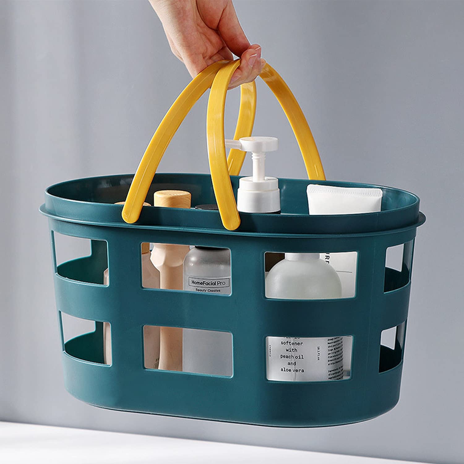Haundry Plastic Shower Caddy Basket, Bathroom Organizer with Handles, Portable Storage Basket for College Dorm Room Essentials, Pool, Camping, Gym, Beach, Cleaning Supplies, Green