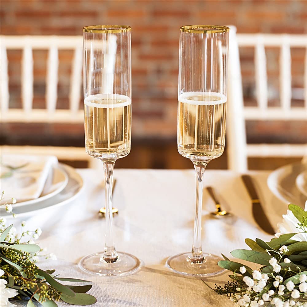 Gold Rim Champagne Toasting Flutes, 8oz. Champagne Glasses, Set of 2, Wedding Gifts for the Couple, Wedding Reception/Head Table