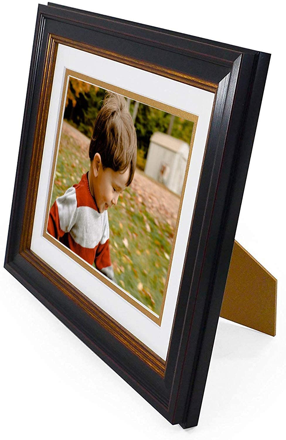 Golden State Art , 8x10 Black Gold & Burgundy Color Frame - White/Gold Double Mat for 6x8 Photos - Easel Stand - Wall Display or Table Top - Real Glass