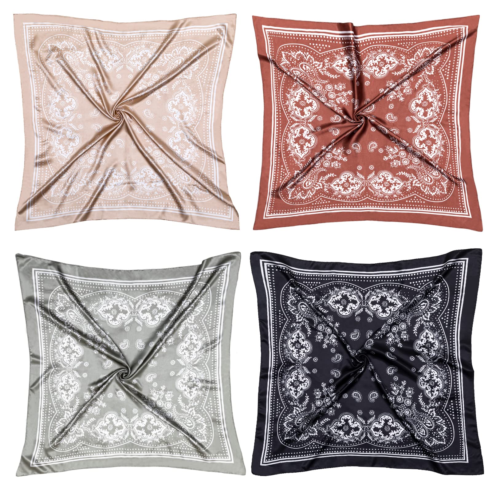 HBselect 4PCS Head Scarf for Women 35β Head Scarves Silk Like Satin Neck Scarfs Square Bandana Hair Wraps Scarf for Sleeping