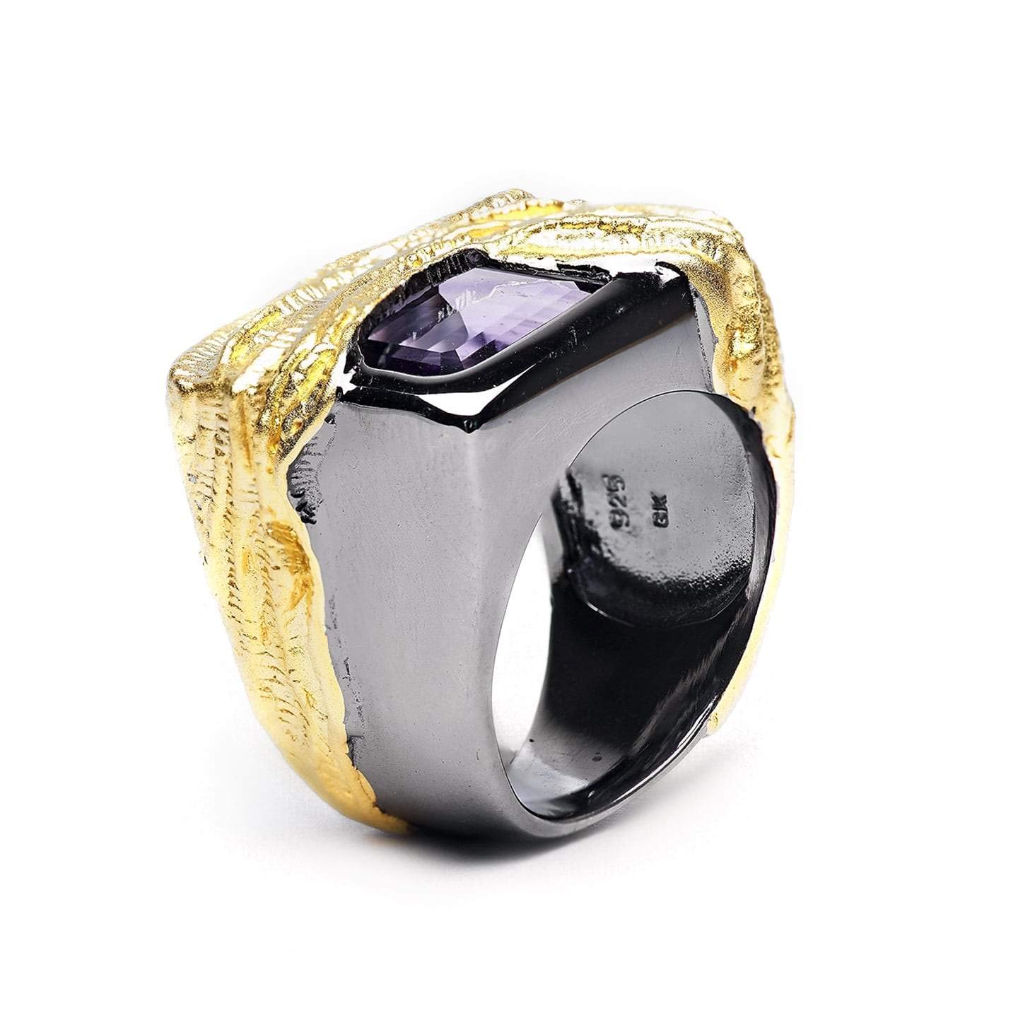 german kabirski 4.95 Carat Purple Amethyst Handmade Ring in 925 Sterling Silver with Gold and Black Rhodium Plating Size 8