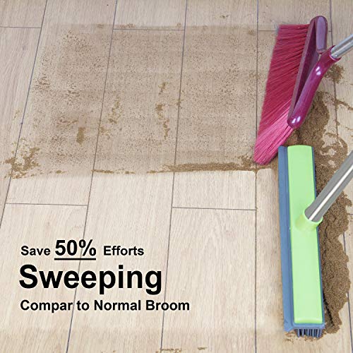 LandHope Push Broom Long Handle Rubber Bristles Sweeper Squeegee Edge 59 inches Non Scratch Bristle Broom for Pet Cat Dog Hair Carpet Hardwood Tile Windows Clean Water Resistant (Multi Segment Handle)