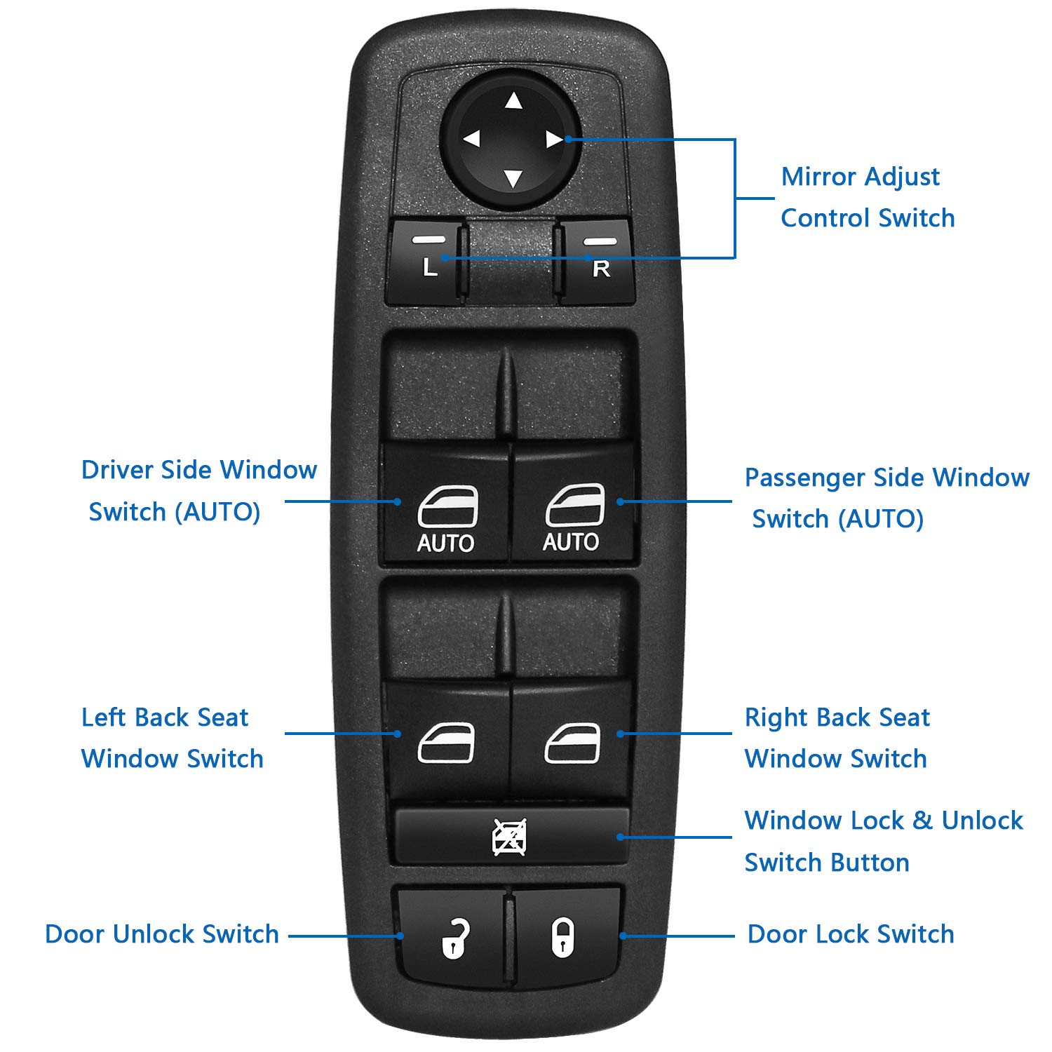 Front Driver Side Power Master Control Window Switch Compatible for 2009-2012 Dodge Ram 1500 2500 3500 OE Replace # 4602863AD 4602863AB 4602863AC 901-473