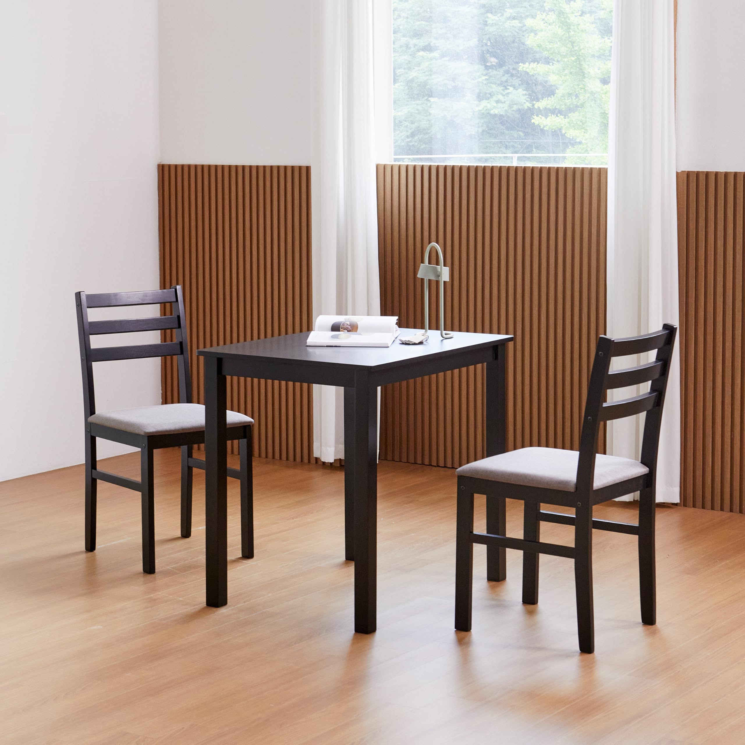 Livinia Seattle 3-Piece Wooden Dining Table Set for 2, Modern Farmhouse Kitchen Dining Room Set with Solid Wood Ladder Back Chairs for Small Space (Antique)