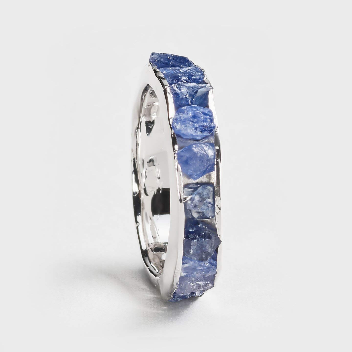 german kabirski 4.20 Carat Blue Tanzanite Handmade Band Ring in 925 Sterling Silver with White Rhodium Plating Size 7.5