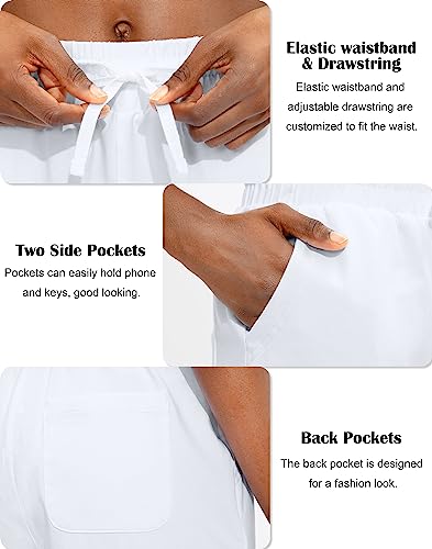 Viodia Women's Bermuda 10" Long Shorts with PocketsĀ Cotton Sweat Lounge Shorts for Women Jersey Athletic Knee Length Shorts for Summer White