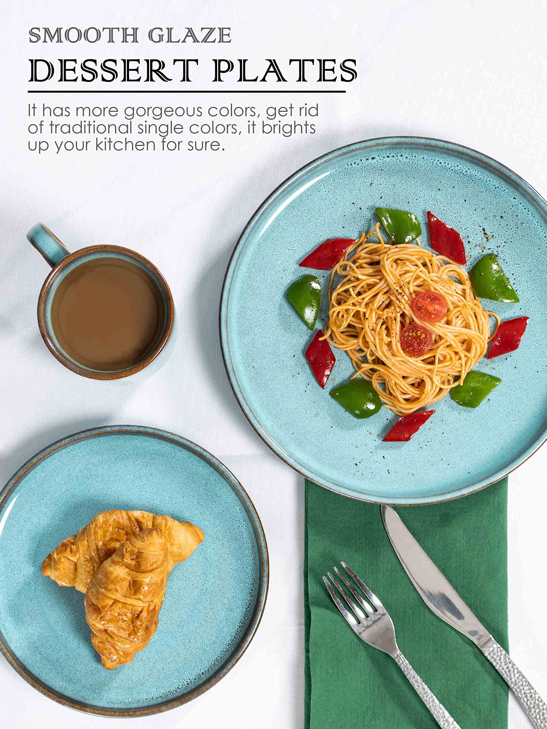 Henten Home Ceramic 10 inch Dinner Plates Set of 4 & 15 OZ Small Bowls Sets of 4 Oven, Microwave Dishwasher Safe