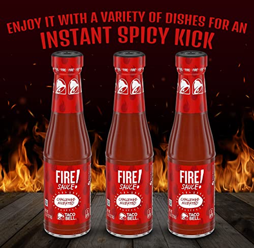 Taco Bill Fire Sauce Bottle, 3 Pack Taco Sauce Condiment Seasoning for Tacos Salad Chips Quesadilla Chicken Tex Mex Burritos and More, 7.5 Ounces Each with Nosh Pack Mints