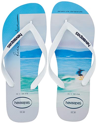 Havaianas Men's Hype Flip Flop Sandal, White/White/Navy Blue, 13