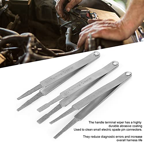 KIMISS Terminal Cleaning Tool, 3PCS Metal Terminal Cleaner Set Auto Repairing Hardware Tool for Small Electrical Spade Pin Connector
