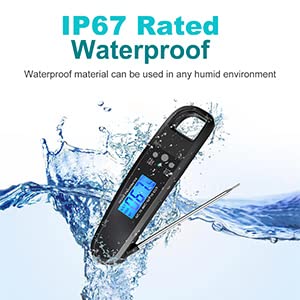 LIKEPAI Instant Read Meat Thermometer for Kitchen Cooking, Ultra Fast Precise Waterproof Digital Food Thermometer with Backlight, Magnet and Foldable Probe for Deep Fry, Outdoor BBQ, Grill(Black)