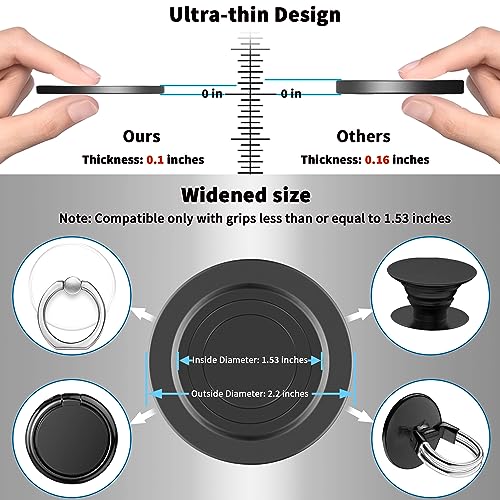 TACOMEGE Phone Grip Magnetic Base for iPhone 12 13 14 Series, Compatible with MagSafe Cases, Removable Socket Grip Base for PopSocket Collapsible Stand (BK)