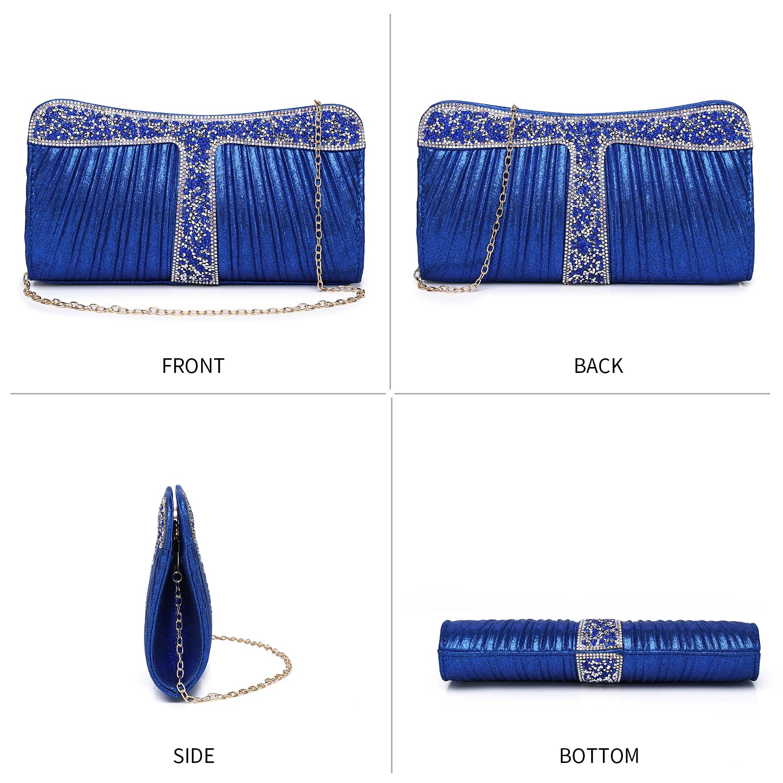 GESU Womens Clutch Purse Rhinestone Evening Bag Wedding Bridal Prom Purse Formal Party Handbag,(Blue-Pro)