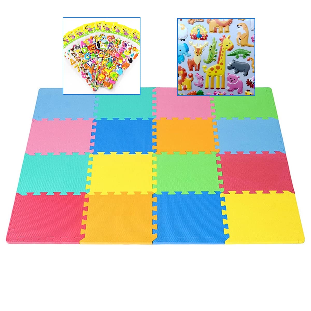 Foam Play Mat Soft EVA Foam Interlocking Floor Mats Children Yoga Exercise Puzzle Blocking Board 8 Colors and 16 Tiles
