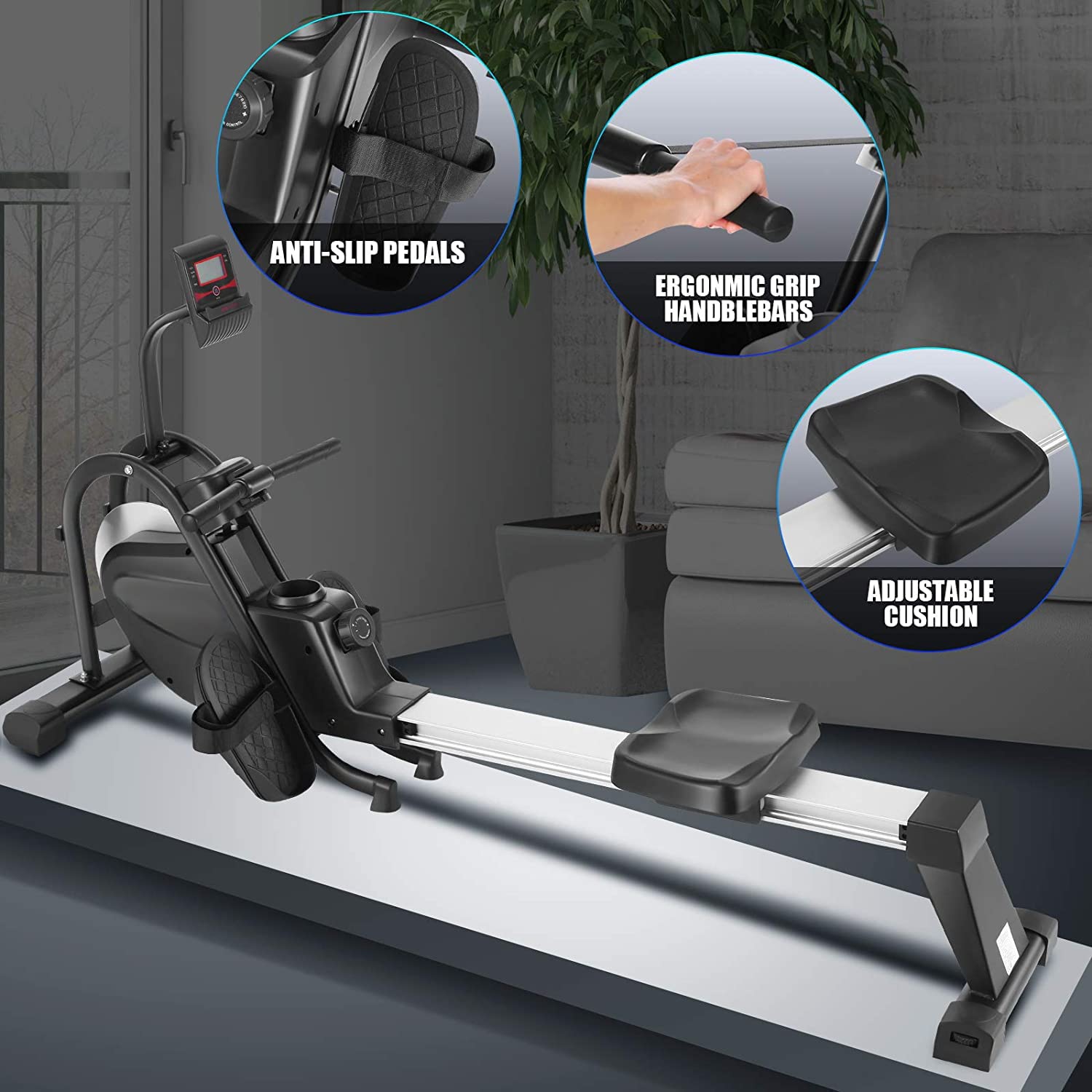 HIROLLOP Rowing Machines for Home Use, Magnetic Folding Rowing Machines 265 LB Weight Capacity, Hyper-Quiet Compact Foldable Rower Machine with 10 Level Resistance, LCD Monitor, and Tablet Holder