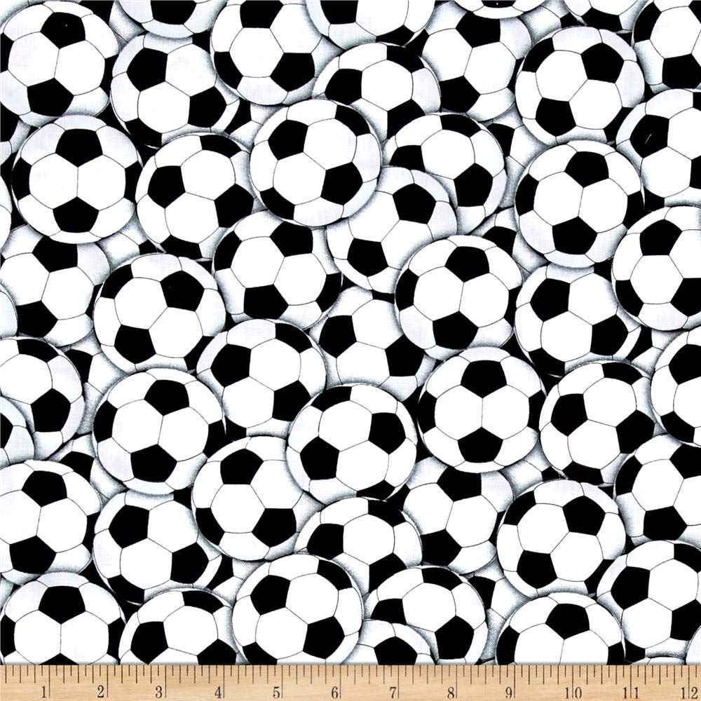 Timeless Treasures Packed Soccer Balls White, Fabric by the Yard