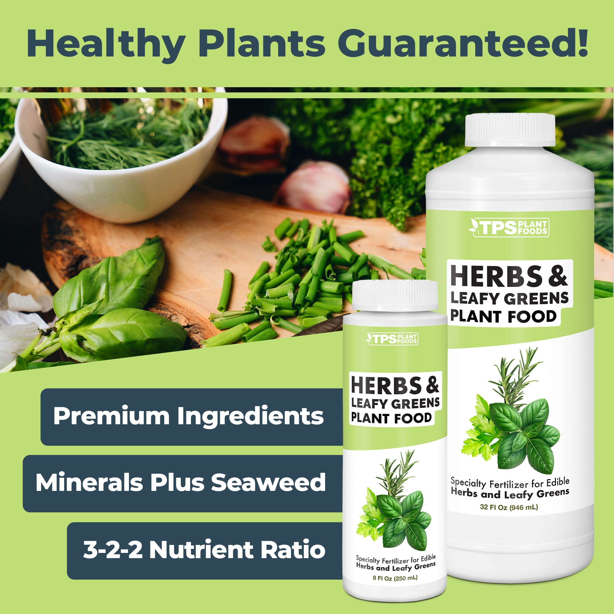 Herb Plant Food for All Edible Herbs, Leafy Greens and Veggies, Liquid Houseplant Fertilizer 8 oz (250mL)