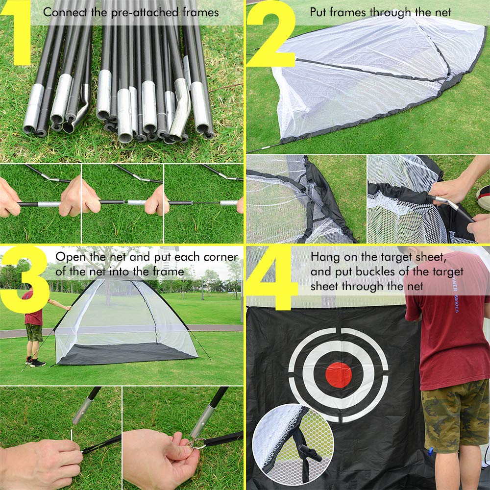 Golf Practice Net Golf Hitting Nets, Golf Training Net with Target Bundles for Backyard Swing Hitting Chipping, Grass Mat, Golf Tees, 6 Golf Balls and Carry Case Indoor Outdoor Use, 6.5X4.6X3.3ft