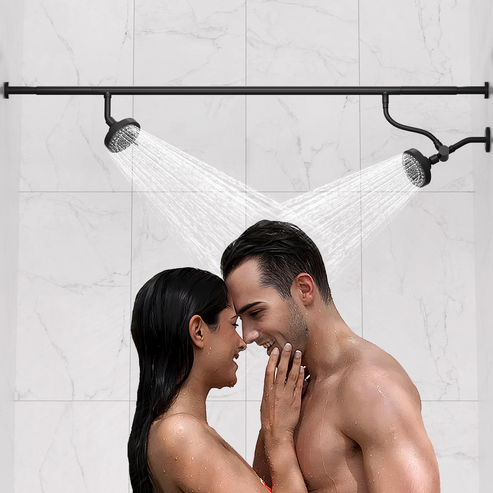 NTPN Dual Shower Head for Couples, Double Shower Head System for Two People, High Pressure and Adjustable Double Shower with Multimodal Shower Head fits 2 Person (Black)