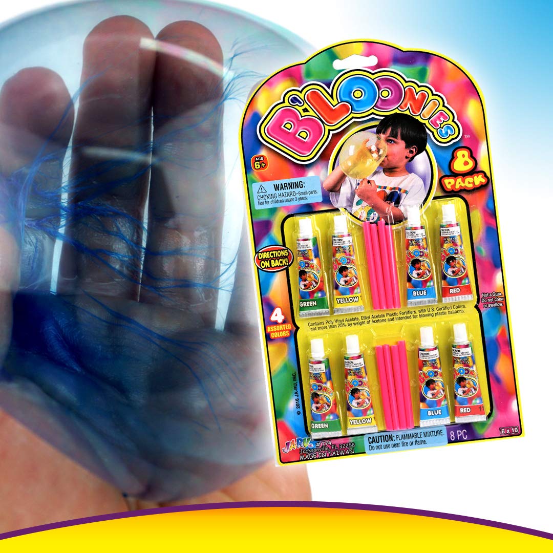 JA-RU Bloonies Magic Plastic Bubbles Balloons Variety Pack (8 Tubes per Pack)| Kids Super Elastic | Blow Up Balloons with Straw | Party Favors and Gifts Fidget Toy. 774-1A