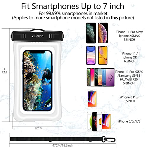 v-Golvin Floating Universal Waterproof Phone Pouch with Card Slot&Lanyard, IPX8 Cellphone Dry Bag Waterproof Case for iPhone 14 13 12 11 Pro Max SE XS XR S10 S9 Note 20/10 Up to 7" -2 Pack Black