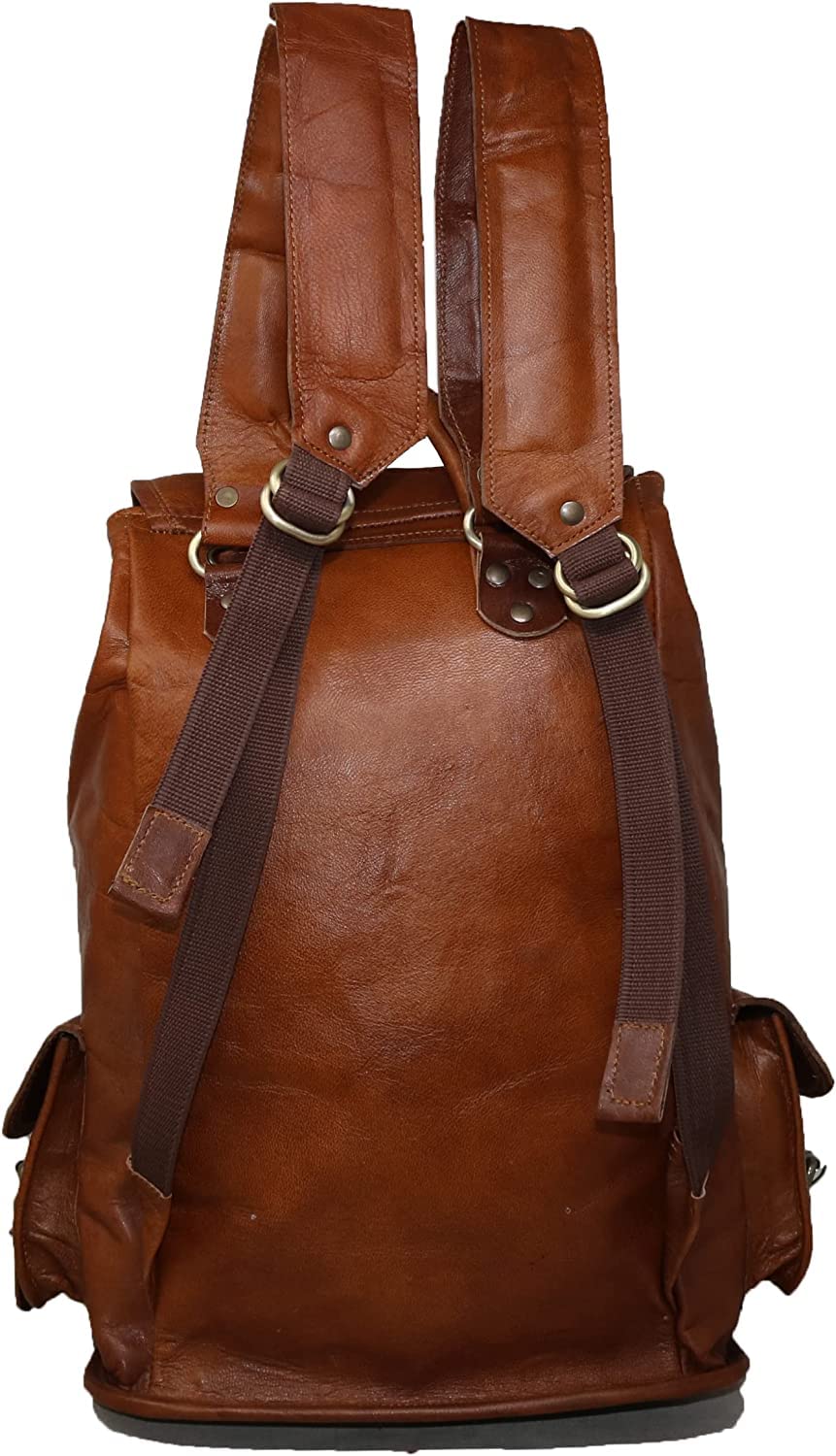 jaald 18" Brown Leather Backpack Vintage Rucksack Laptop Bag Water Resistant Casual Daypack College Bookbag Comfortable Lightweight Travel Hiking/Picnic for Men