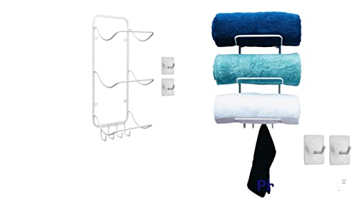 KOOLIST Yoga Mats Holder, Wall Mount, Rack for Yoga Mats or Towel Storage. 3 Shelf Contoured Design with additional 4 Hook Assembly