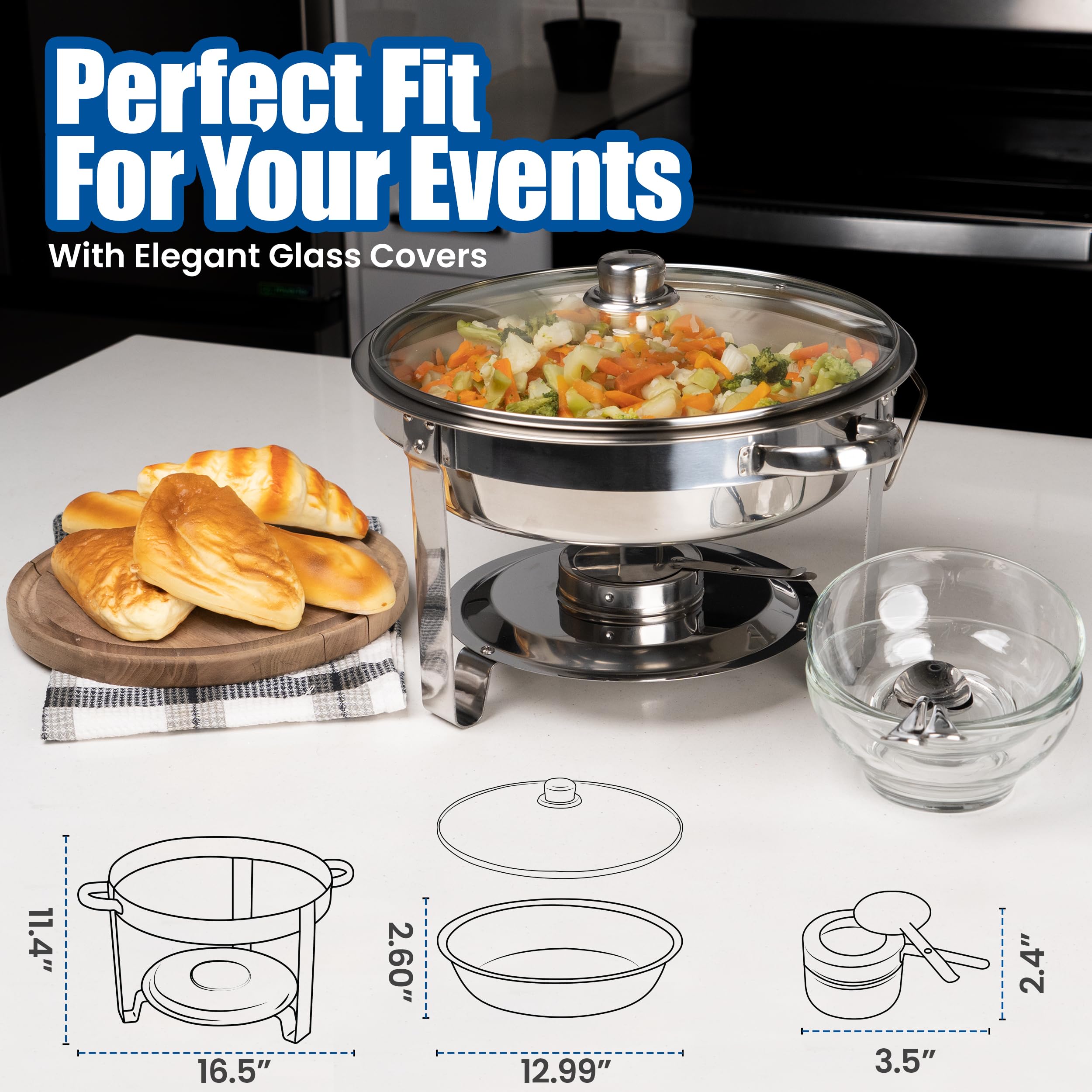 EHOMEA2Z Round Chafing Dish 5 QT Buffet Servers and Warmers, Chaffing Servers with Covers, Catering, Chafer, Folding Stand, Food Warmer for Parties Buffets (1,5 Quart)