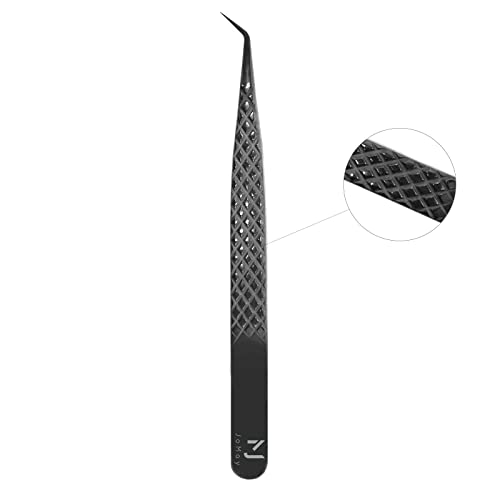 M J JOMAY Hearts Printed Tweezers for Eyelash Extension, Anti-slip Anti-static, Stainless Steel Precision Curved Tips Pro Volume Tweezers Eyelash Extensions Grafting Tool(3-1, Black)