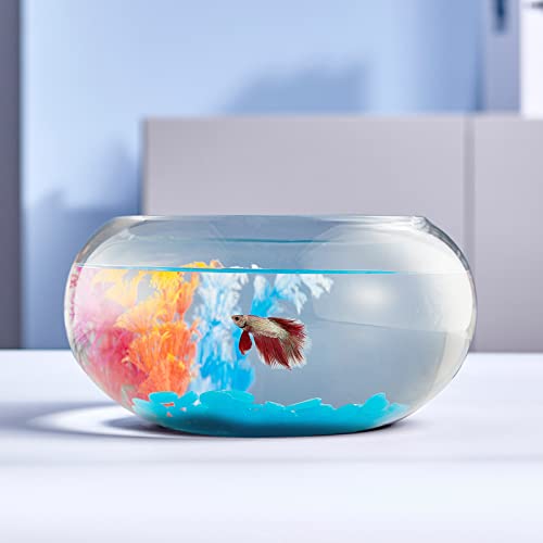 LAQUAL 2 Gallon Glass Fish Bowl with Decor, Include Fluorescent Stones & Colorful Plastic Trees, High White Glass for Clear View, Small Fish Bowl/Vase/Aquarium for Betta Fish/Goldfish, Nice Home Décor